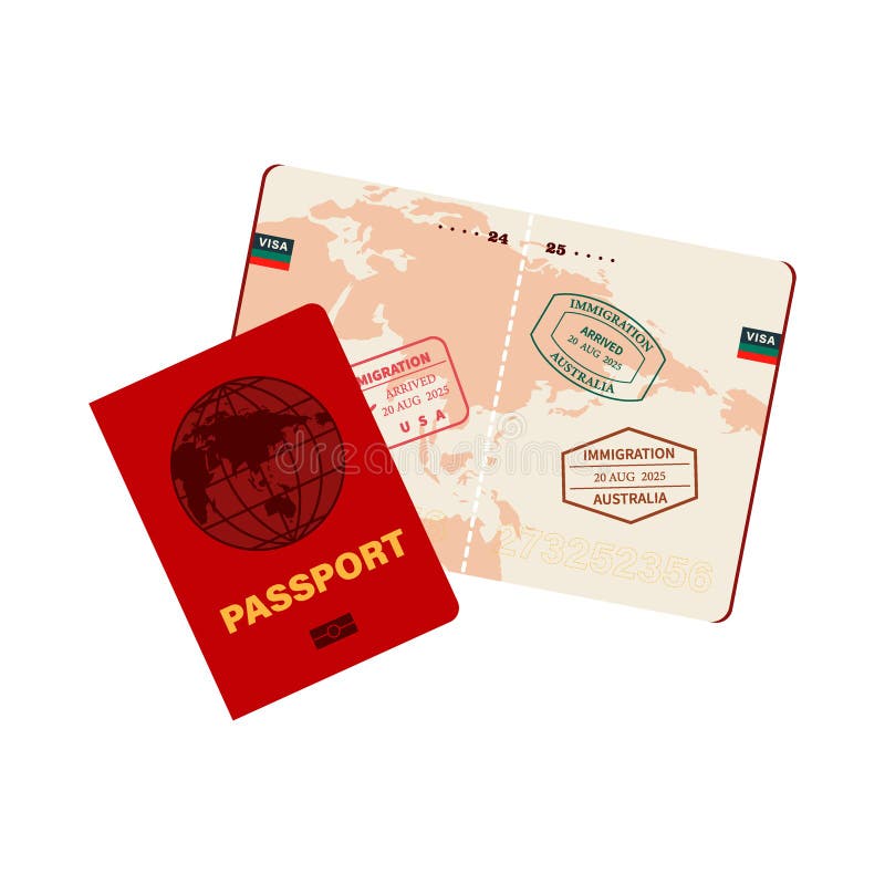 Foreign Passport with Immigration Stamps. Travel-themed Vector ...