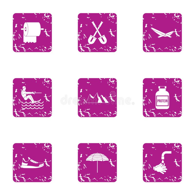 Foreign Trip Icons Set, Grunge Style Stock Illustration - Illustration ...