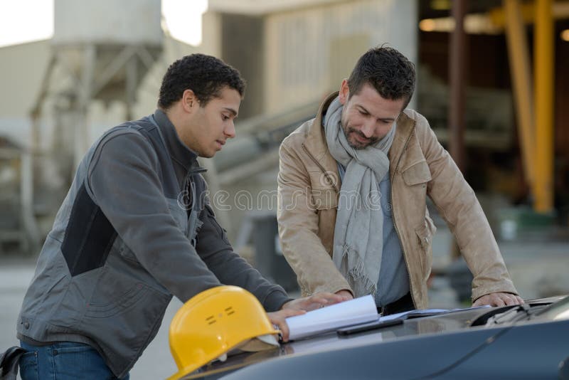 Foreman and Architect Having Conversation Stock Image - Image of idea ...