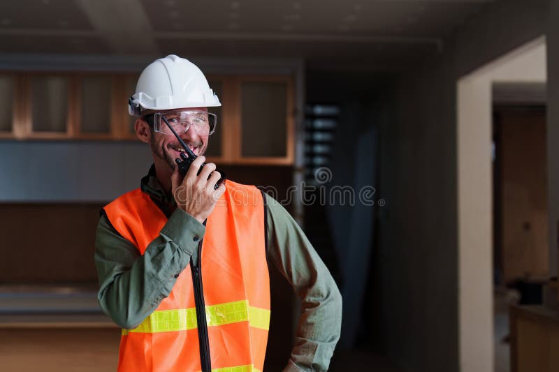 Foreman Builder Man at Construction Site. American Foreman Construction ...