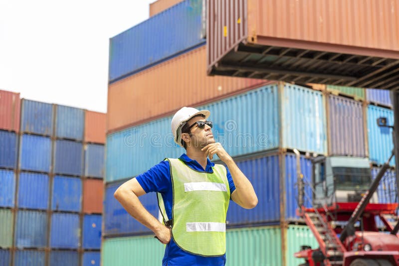 Foreman Checking Control Loading Containers Box from Cargo. Foreman ...