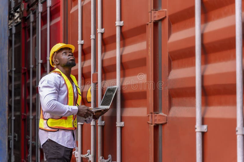 Foreman Checking Electronic Seal on Container Box,worker Working in ...