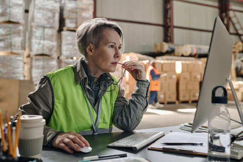 Foreman Checking Online Documents on Computer Stock Image - Image of ...