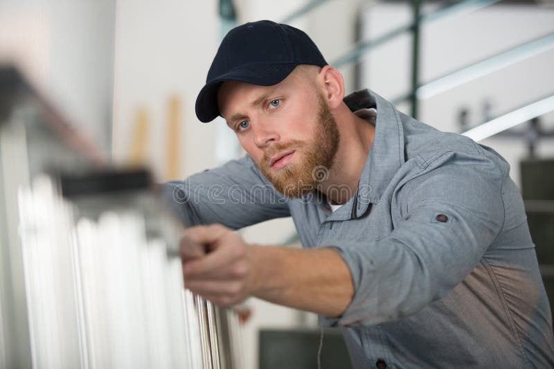 Foreman Checking State Ladder Stock Image - Image of helmet, happy ...