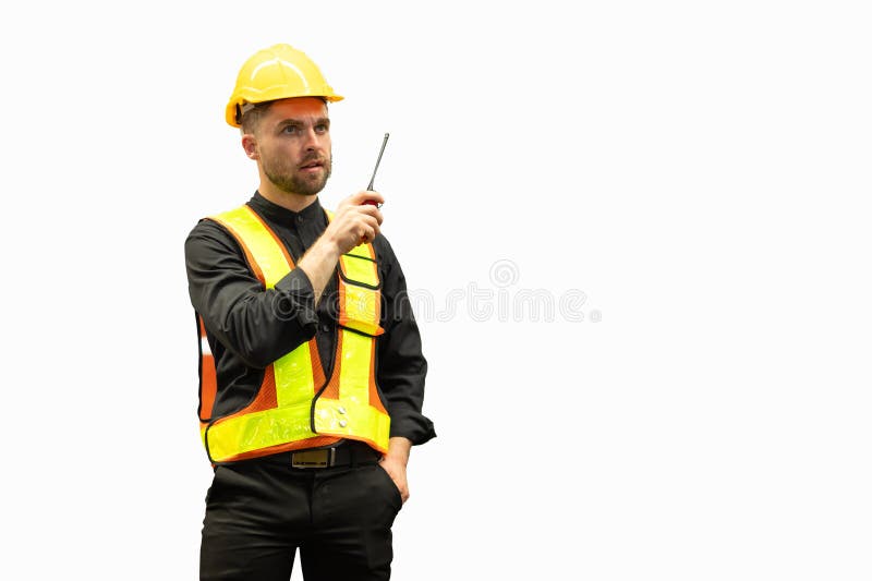Foreman Construction Engineer Worker Standing Using Radio Control ...