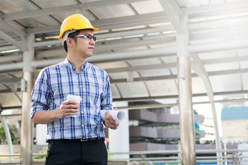 Foreman Construction Worker Holding Blueprint Stock Photo - Image of ...