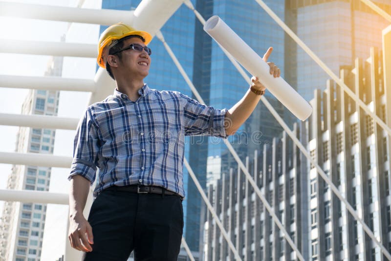 Foreman Construction Worker Holding Blueprint Stock Image - Image of ...