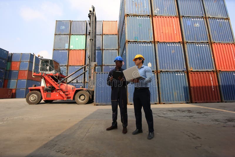 Foreman Control Loading Containers Box from Cargo Freight Ship for ...