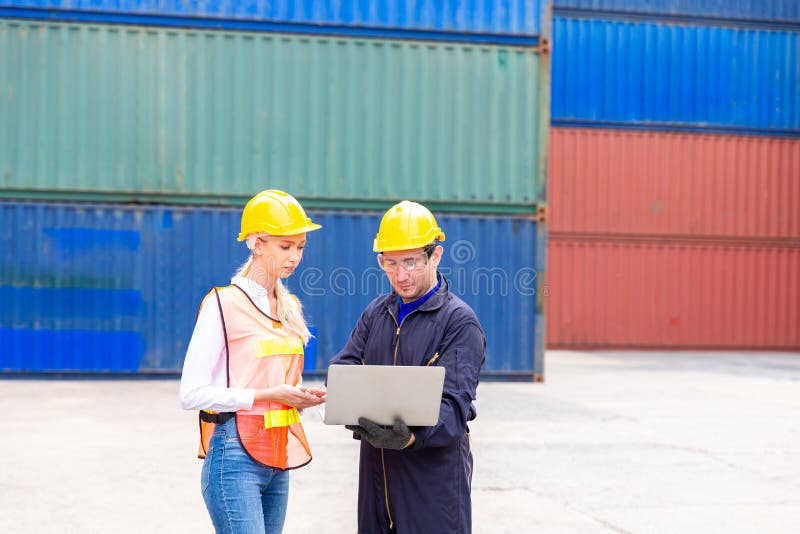 Foreman Control Industrial Container Cargo Freight Ship. Foreman Using ...