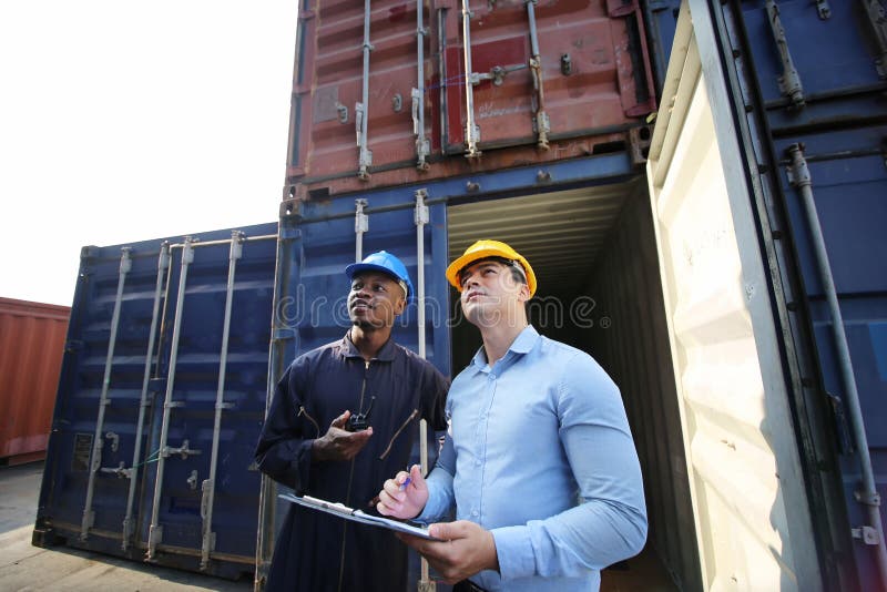 Foreman Control Loading Containers Box from Cargo Freight Ship for ...