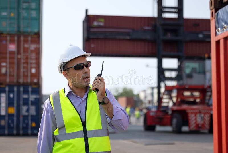 Foreman Control Loading Containers Box from Cargo Freight Ship for ...