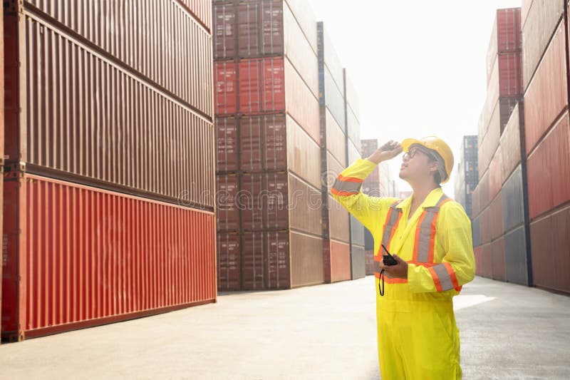 Foreman Control Loading Containers Box from Cargo Freight Ship Working ...