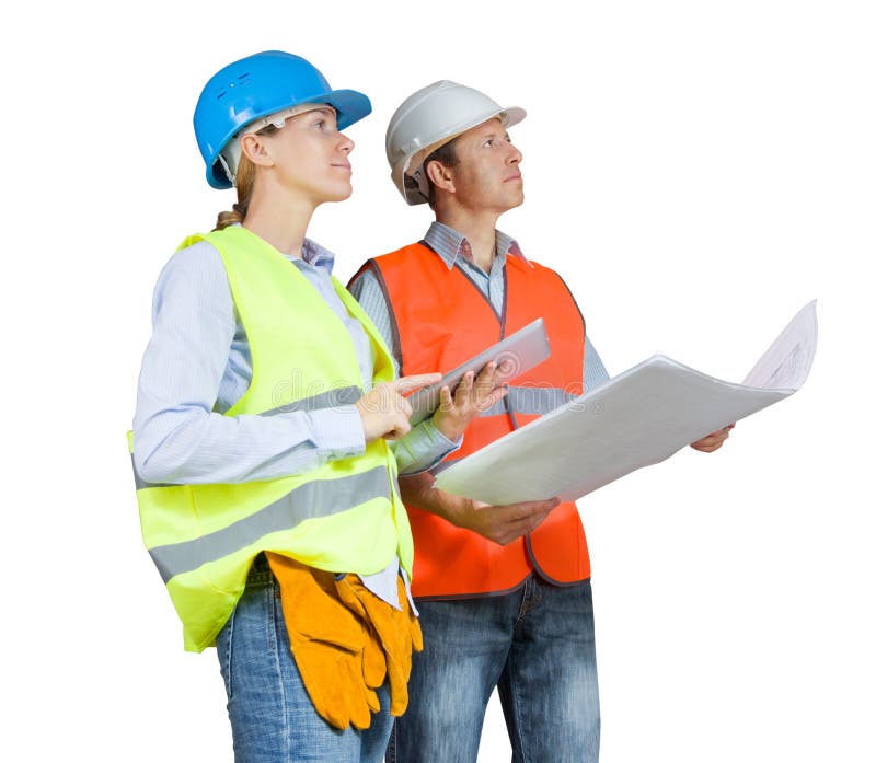 Foreman and Engineer with Blueprints Stock Photo - Image of builder ...