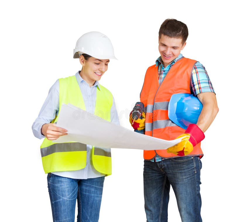 Foreman and Engineer with Blueprints Stock Photo - Image of worker ...