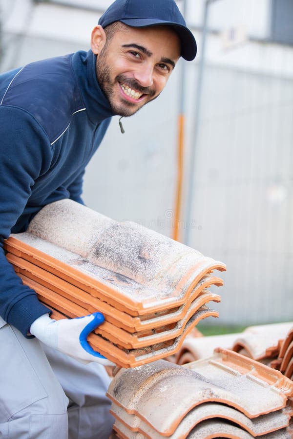 Foreman Holding Roof Tiles for Checking before Thatched Stock Image ...
