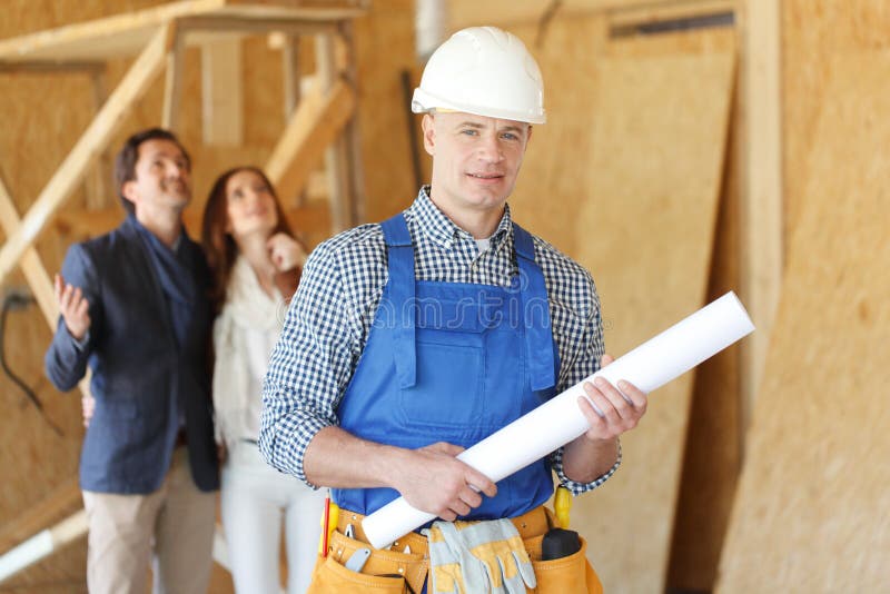 Foreman with House Design Plans Stock Photo - Image of meeting ...