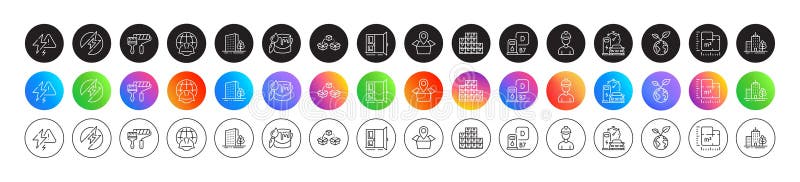 Foreman, Parcel Shipping and Save Planet Line Icons. for Web App, Printing. Round Icon Buttons ...