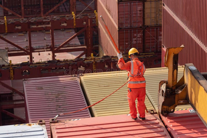 Foreman, Port Worker, Assisting with Cargo Operations. Stock Photo ...