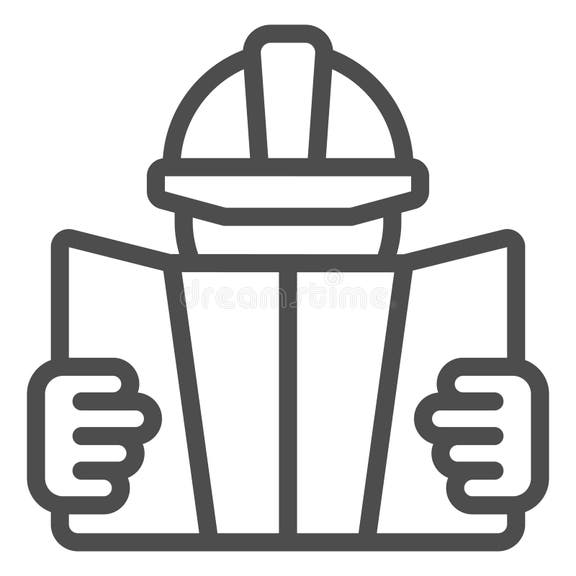 Foreman with Project Plan Line Icon, Building Construction Concept ...
