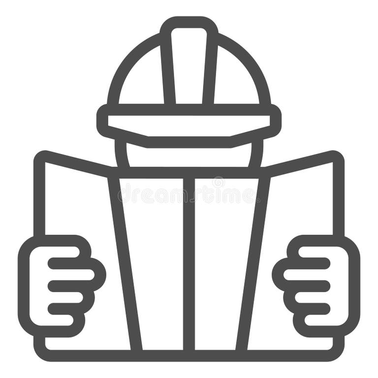 Foreman with Project Plan Line Icon, Building Construction Concept ...