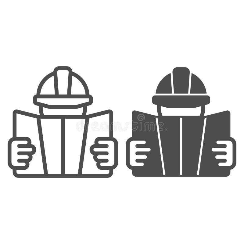 Foreman with Project Plan Line and Solid Icon, Building Construction ...
