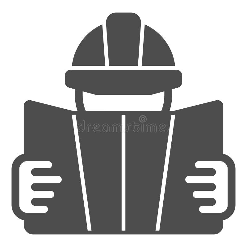 Foreman with Project Plan Solid Icon, Building Construction Concept ...