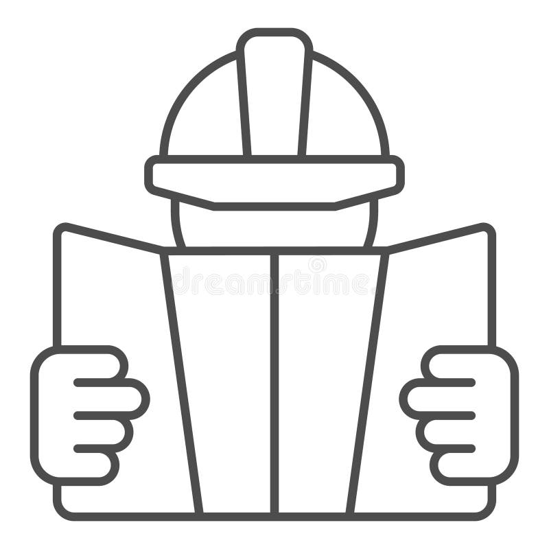 Foreman with Project Plan Thin Line Icon, Building Construction Concept ...