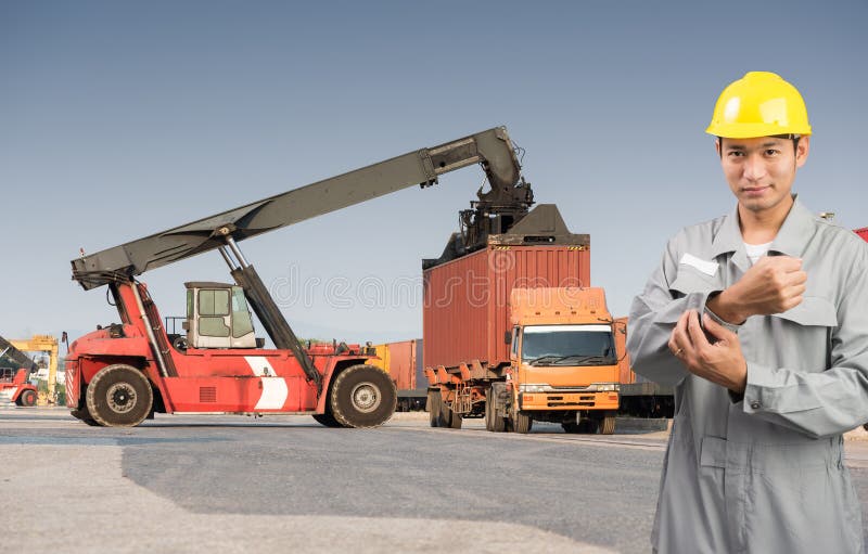 Foreman Stand on Front Forklift Loading Containers Box Stock Image ...