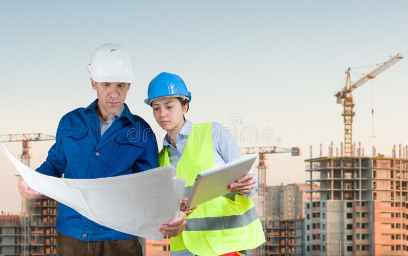 Foreman and Student with Blueprints Stock Photo - Image of architect ...