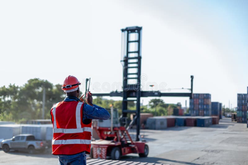 Foreman Using Radio Communication Control Loading Containers in ...