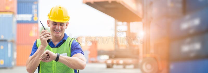 Foreman Using Radio Communication or Walkie Talkie Control Loading ...