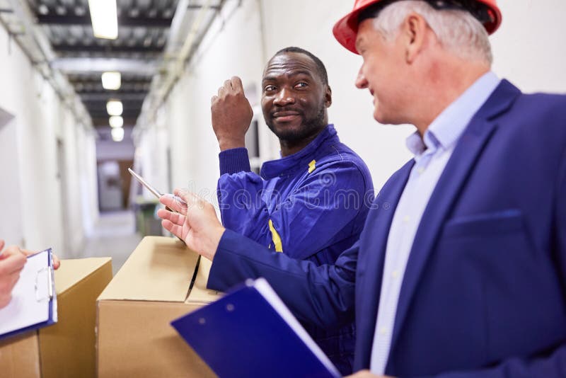 Foreman and Warehouse Clerk Check Delivery of Goods Stock Image - Image ...