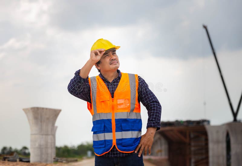Foreman Worker in Hardhat at the Infrastructure Construction Site ...