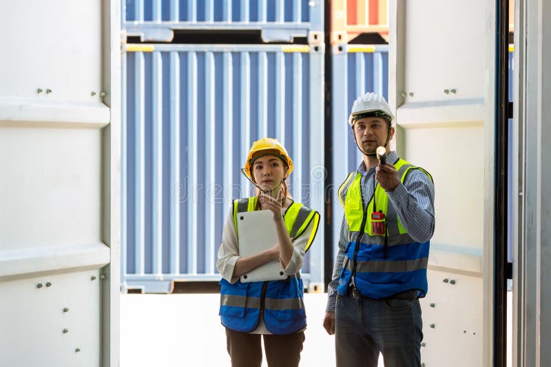 Foreman Man and Team Stacking Hands Together at Container Cargo Site ...