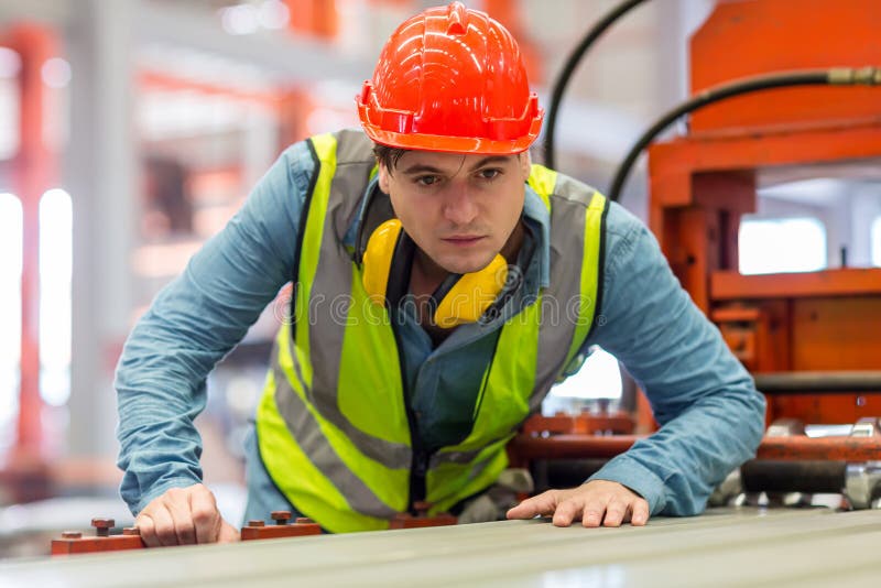 Foreman or Worker Work at Factory Site Check Up Machine or Products in ...