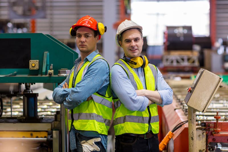 Foreman or Worker Work at Factory Site Check Up Machine or Products in ...