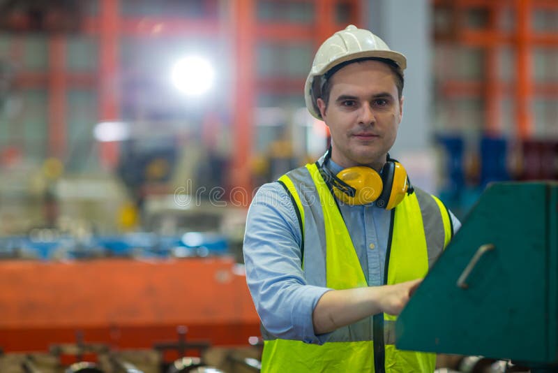 Foreman or Worker Work at Factory Site Check Up Machine or Products in ...
