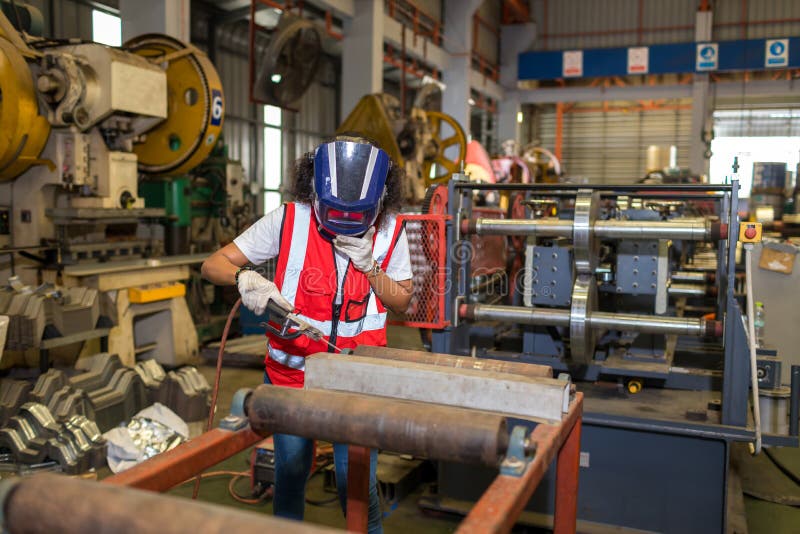 Foreman or Worker Work at Factory Site Check Up Machine or Products in ...