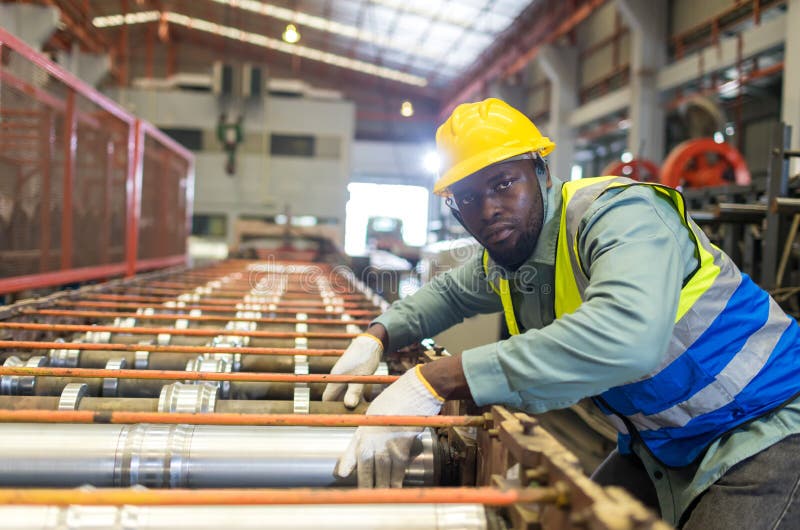 Foreman or Worker Work at Factory Site Check Up Machine or Products in ...