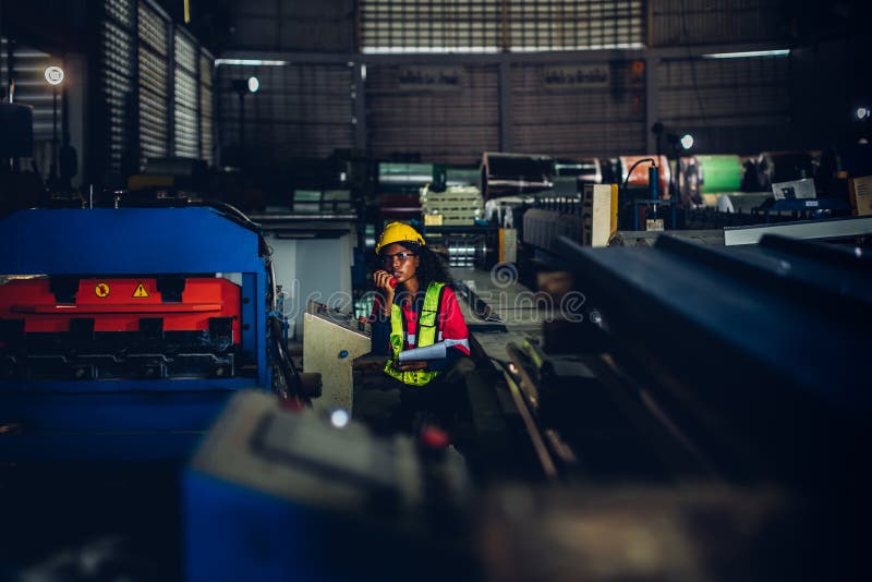 Foreman or Worker Work at Factory Site Check Up Machine or Products in ...