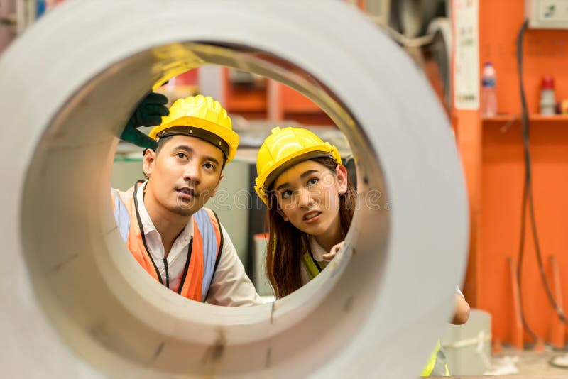 Foreman or Worker Work at Factory Site Check Up Machine or Products in ...