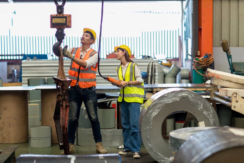 Foreman or Worker Work at Factory Site Check Up Machine or Products in ...