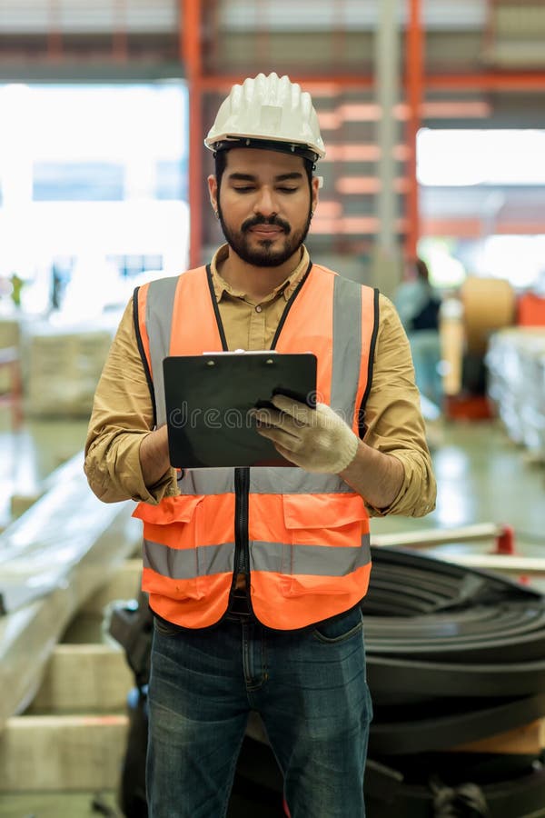 Foreman or Worker Work at Factory Site Check Up Machine or Products in ...