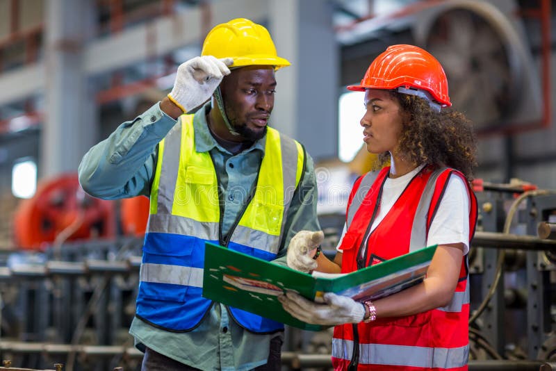 Foreman or Worker Work at Factory Site Check Up Machine or Products in ...