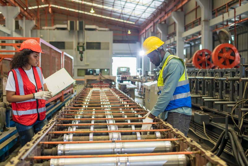 Foreman or Worker Work at Factory Site Check Up Machine or Products in ...