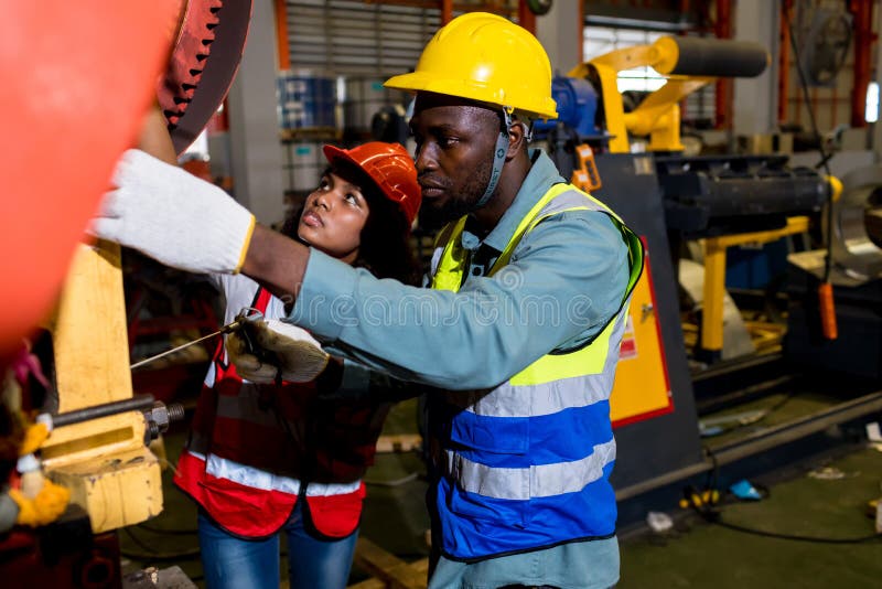 Foreman or Worker Work at Factory Site Check Up Machine or Products in ...