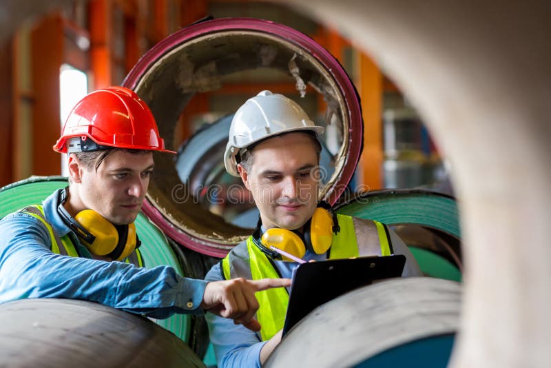 Foreman or Worker Work at Factory Site Check Up Machine or Products in ...