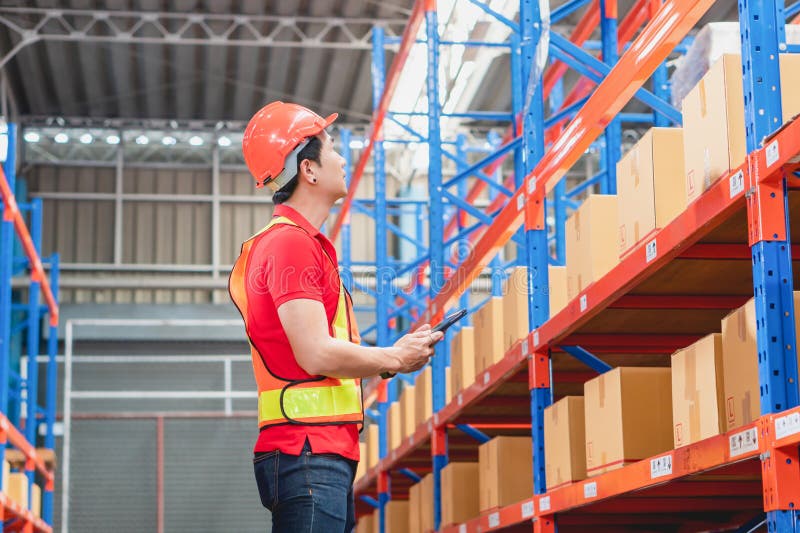 Foreman Worker Working in Factory Warehouse, Manager Man in Warehouse ...