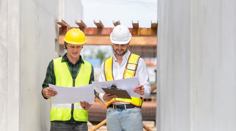 Foreman and Workers Team Meeting for Planning Project at Precast Concrete Factory Site, Site ...