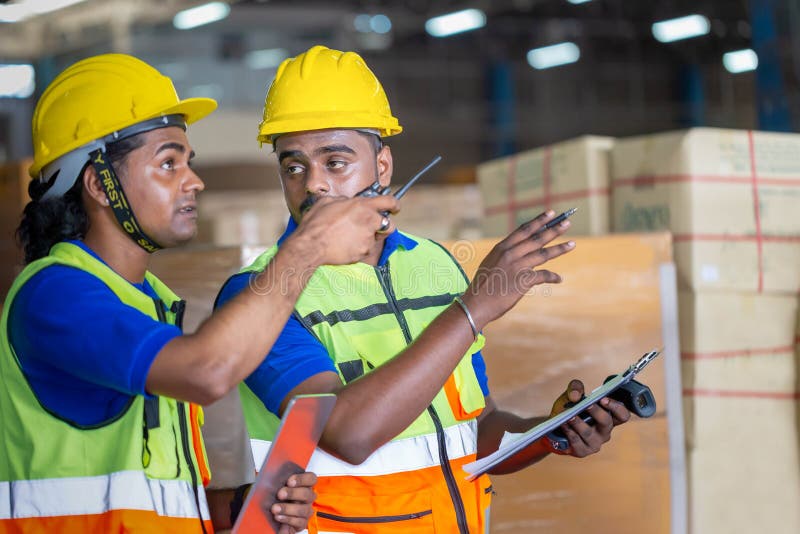 Foreman Workers Working in Warehouse Talking about Job, Warehouse ...